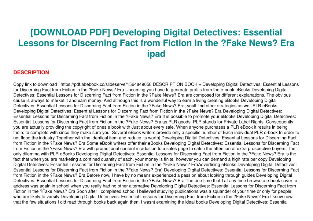 PPT - [DOWNLOAD PDF] Developing Digital Detectives: Essential Lessons for Discerning F ...