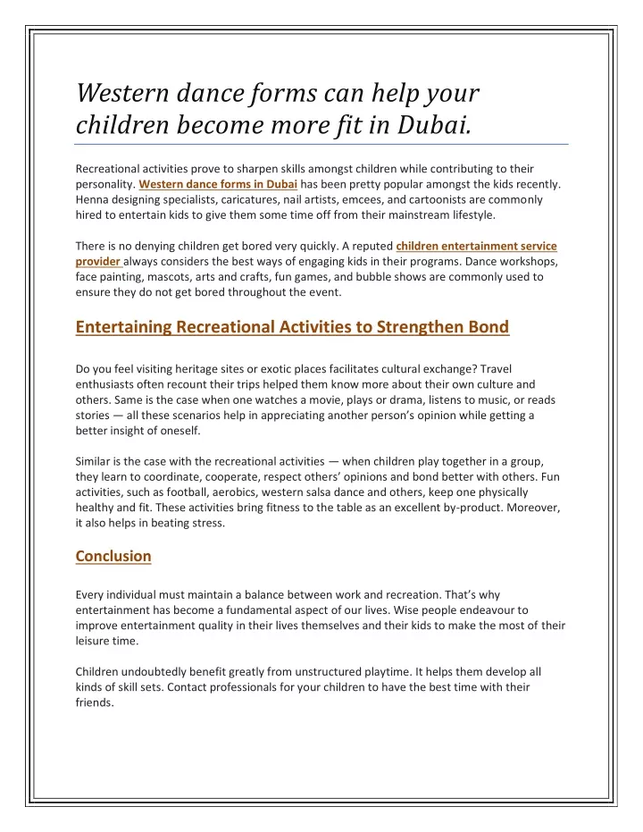 PPT - Western dance forms can help your children become more fit in ...