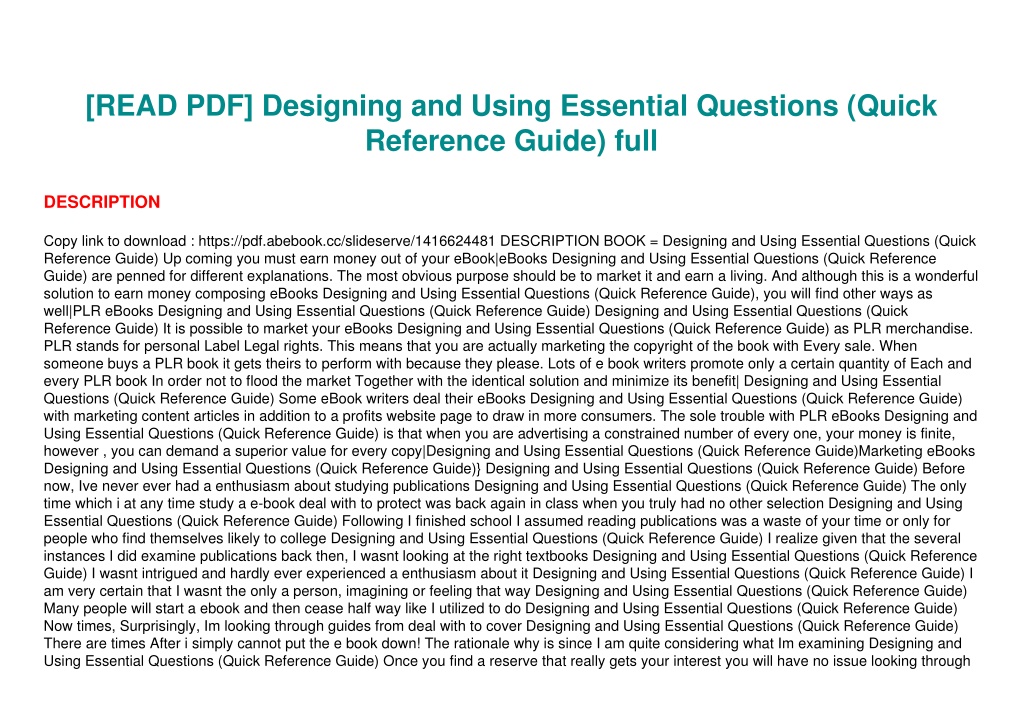 PPT - [READ PDF] Designing and Using Essential Questions (Quick ...