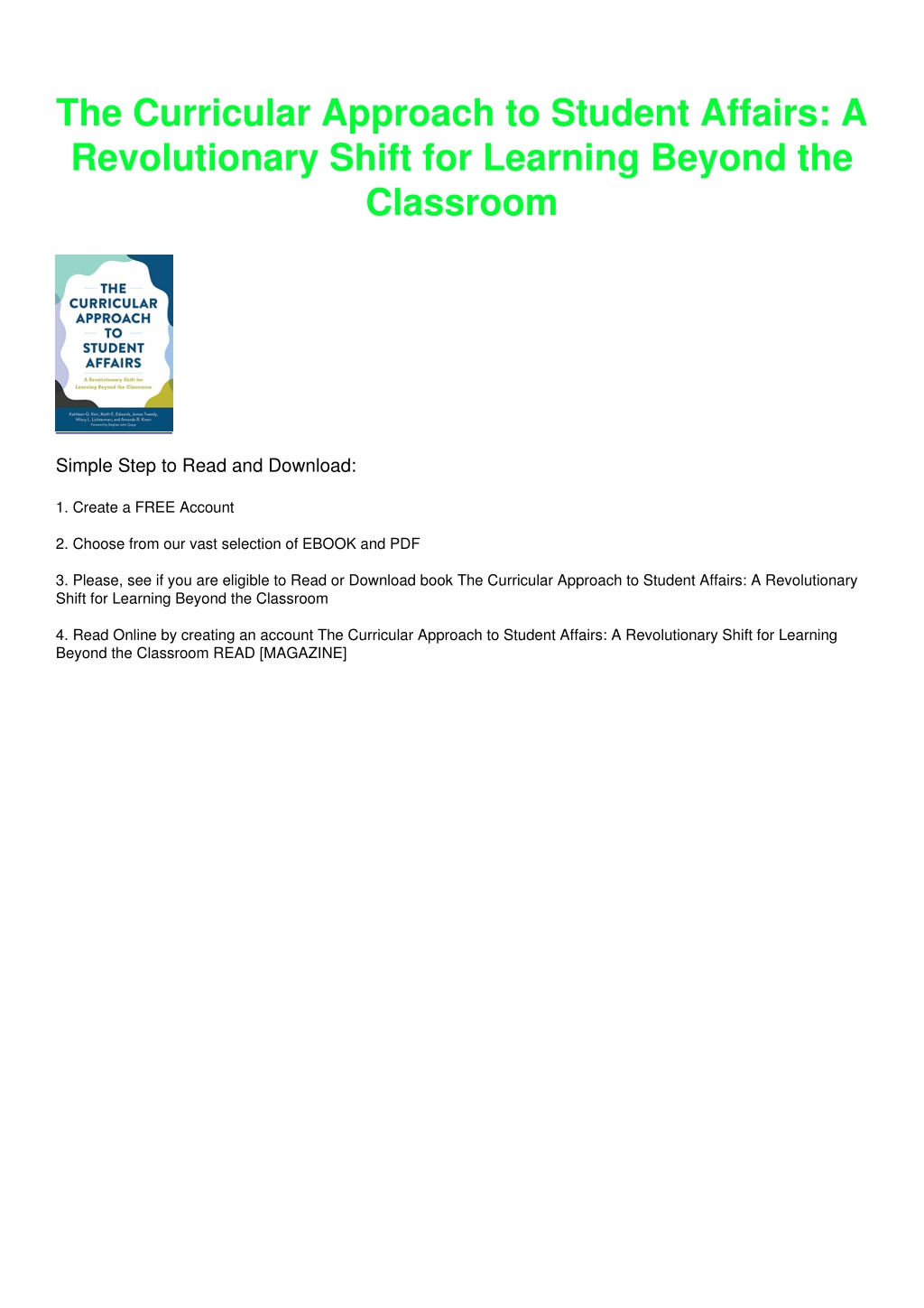 PPT - (PDF/DOWNLOAD) The Curricular Approach to Student Affairs: A Revolutionary Shift ...