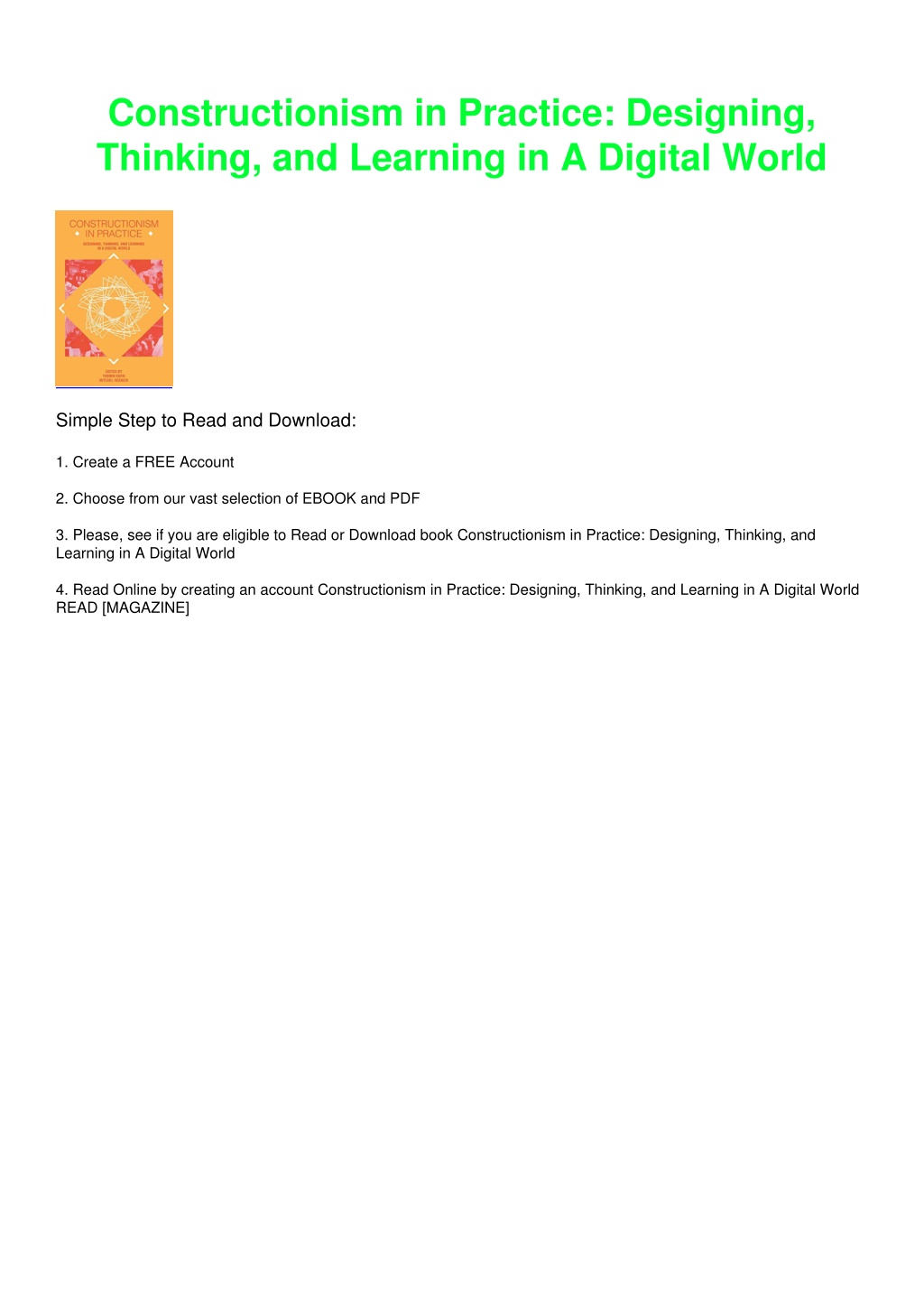 PPT - PDF/BOOK Constructionism in Practice: Designing, Thinking, and ...