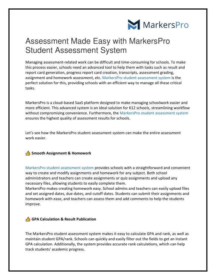 PPT - Assessment Made Easy with MarkersPro Student Assessment System ...