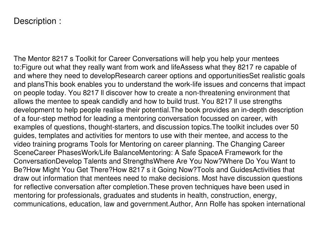 PPT - PDF A Mentor’s Toolkit for Career Conversations: A comprehensive ...