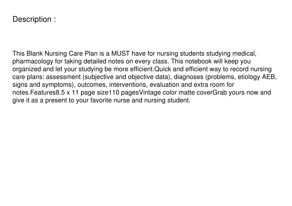 PPT - PDF Nursing Care Plan: Blank Notebook For Medical Nursing ...