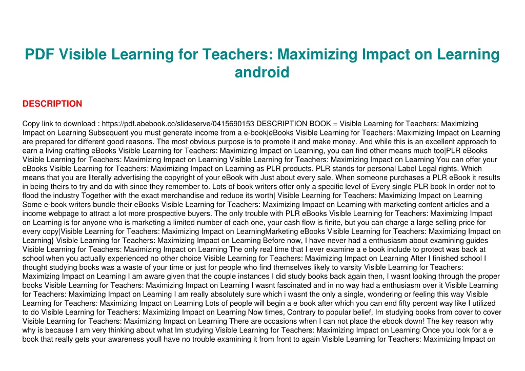 PPT - PDF Visible Learning for Teachers: Maximizing Impact on Learning ... PPT - PDF Visible Learning for Teachers: Maximizing Impact on Learning ...