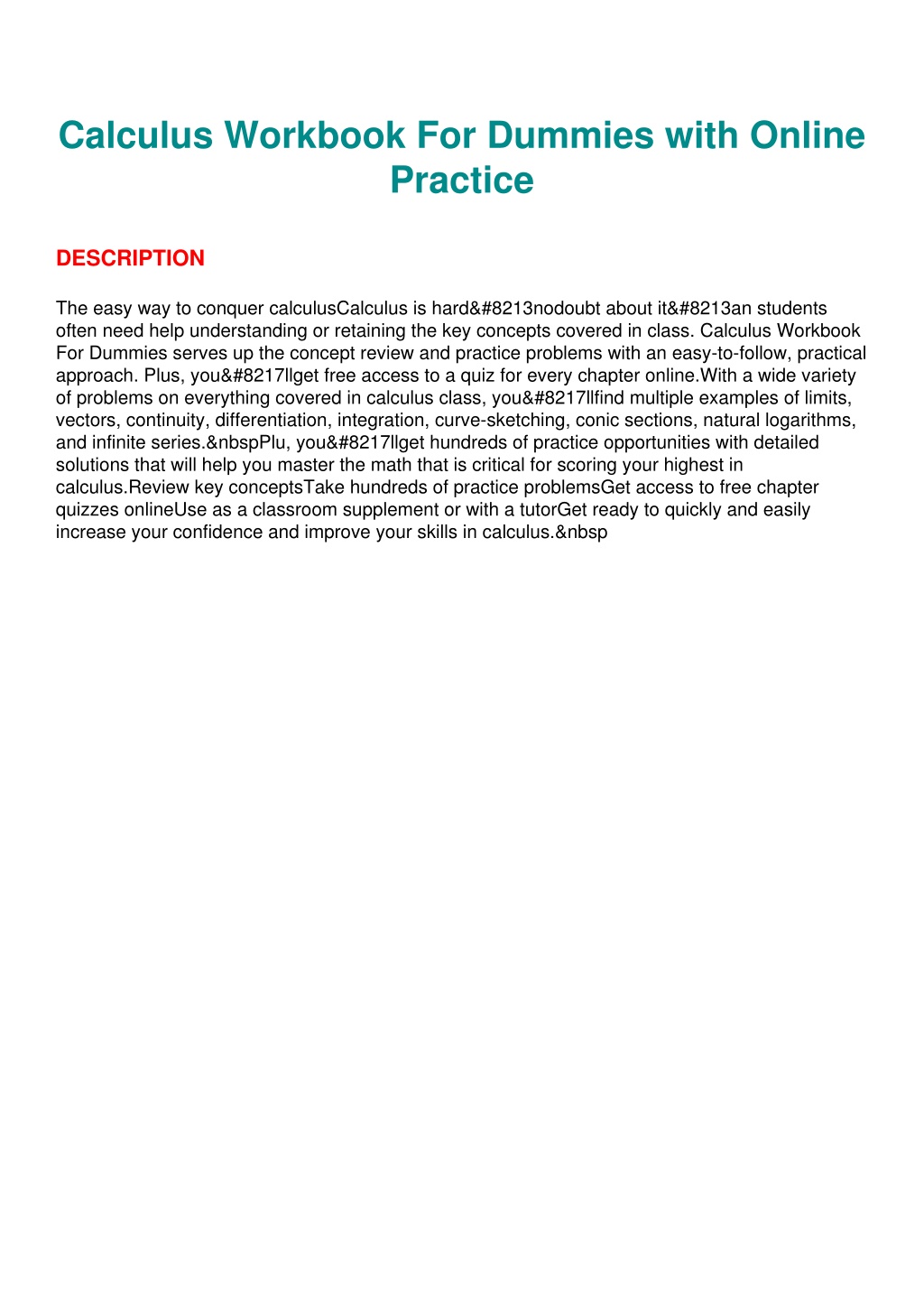 PPT - PDF/BOOK Calculus Workbook For Dummies with Online Practice ...