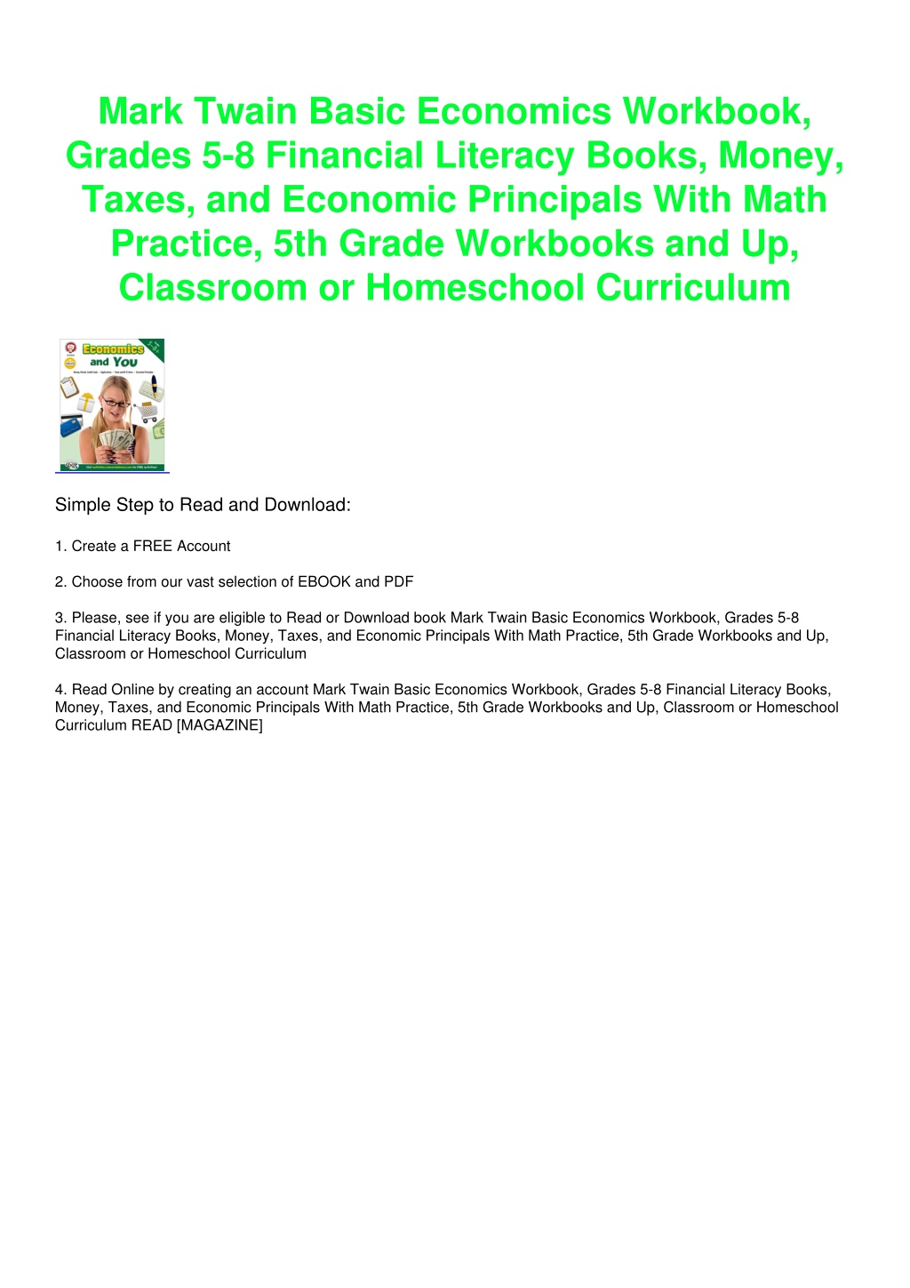 PPT - DOWNLOAD/PDF Mark Twain Basic Economics Workbook, Grades 5-8 ...