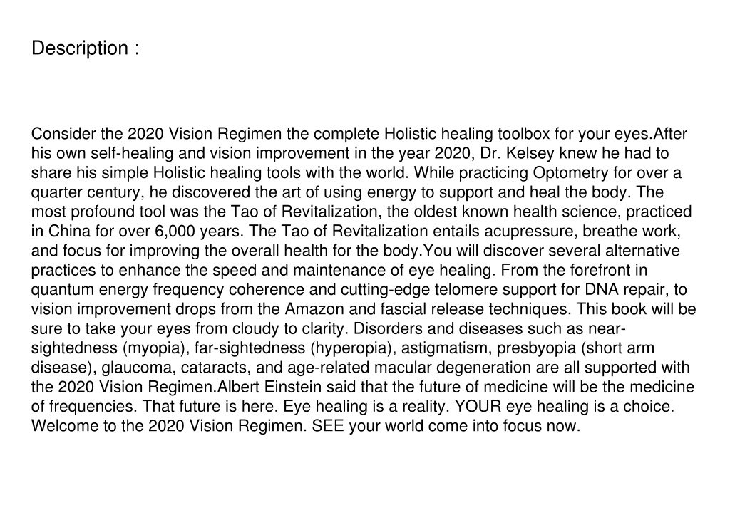 PPT - (PDF) 2020 Vision Regimen: Healing Your Eyes Without Doctors ...
