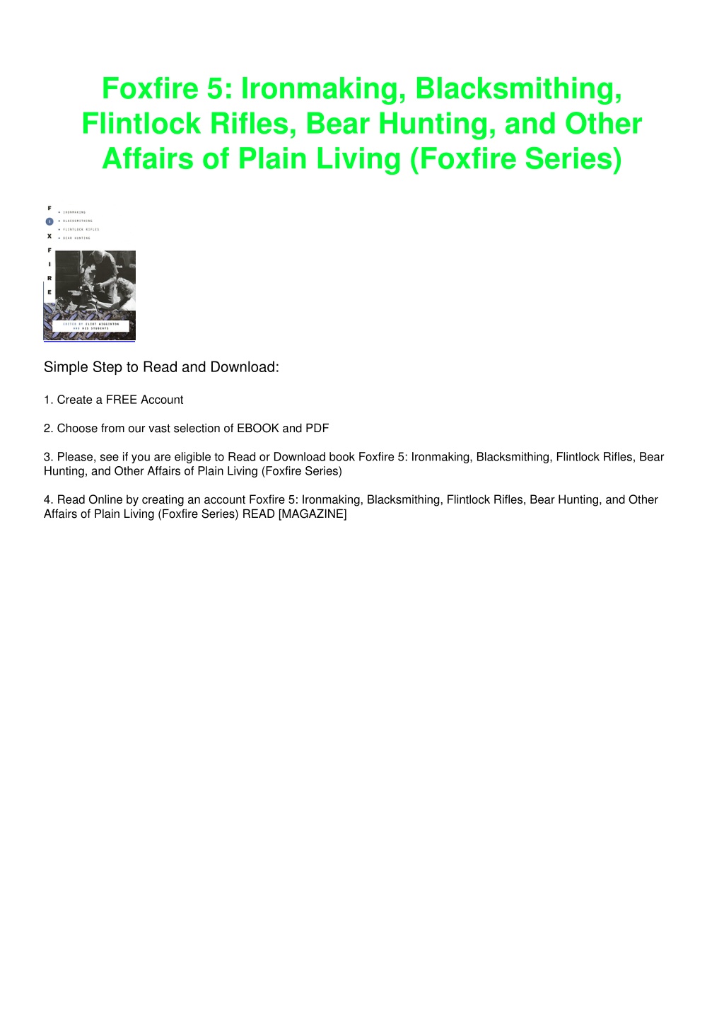 PPT - (PDF/DOWNLOAD) Foxfire 5: Ironmaking, Blacksmithing, Flintlock ...