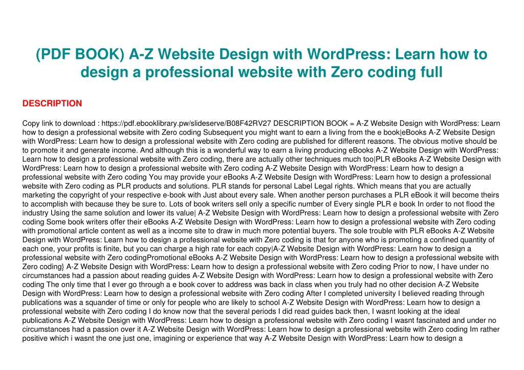 PPT - (PDF BOOK) A-Z Website Design with WordPress: Learn how to design ...