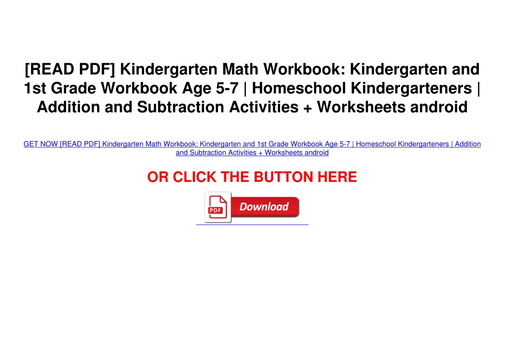 PPT - [READ PDF] Kindergarten Math Workbook: Kindergarten and 1st Grade ...