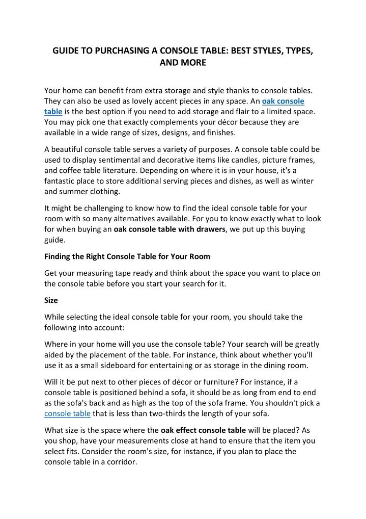 PPT - GUIDE TO PURCHASING A CONSOLE TABLE: BEST STYLES, TYPES, AND MORE ...