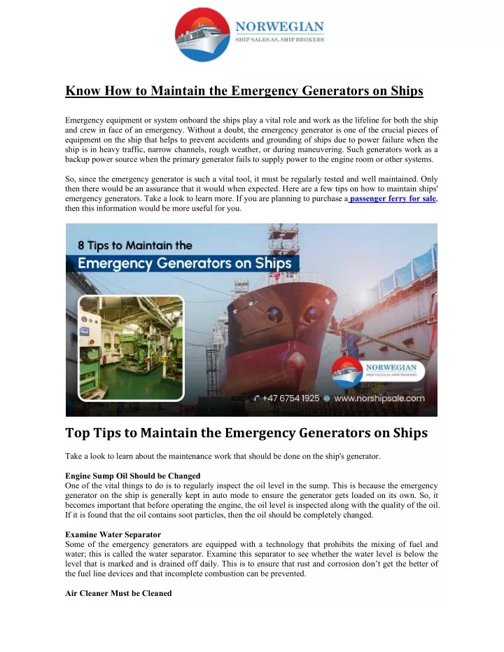 PPT - Know How to Maintain the Emergency Generators on Ships PowerPoint ...