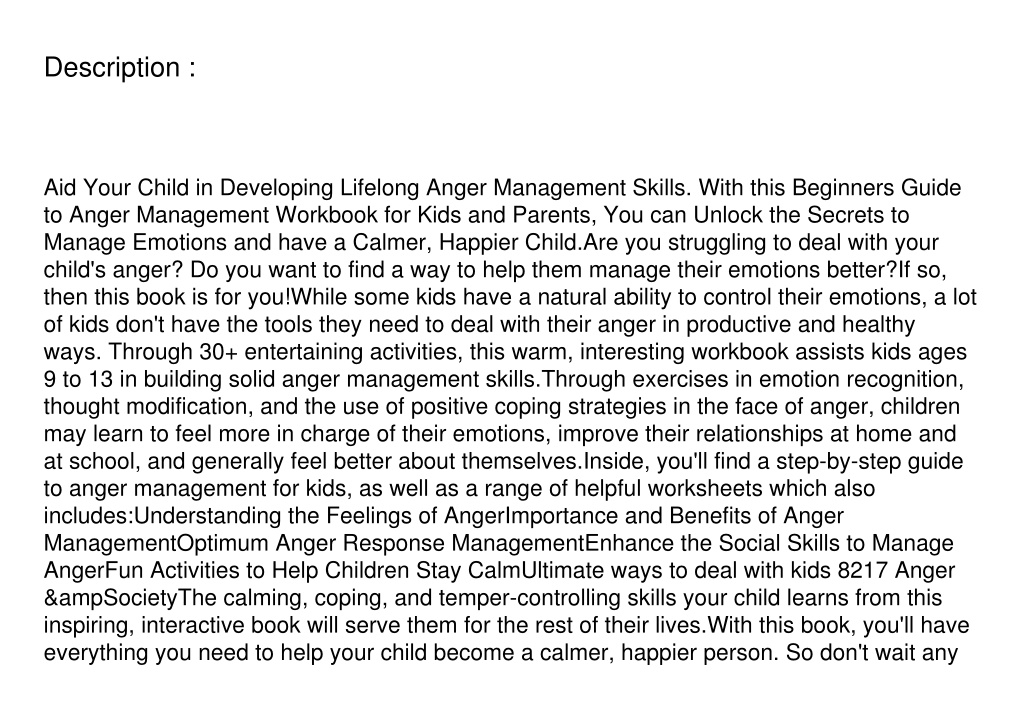 PPT - (PDF) Beginners Guide to Anger Management Workbook for Kids and ...