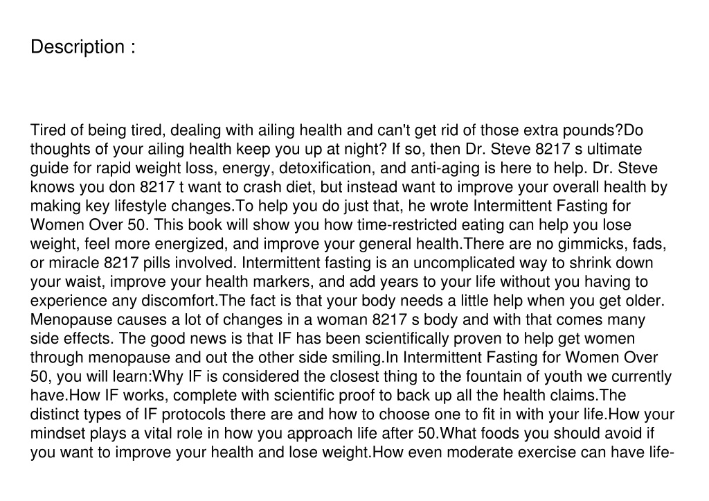 Ppt Pdf Intermittent Fasting For Women Over 50 Dr Steves Guide