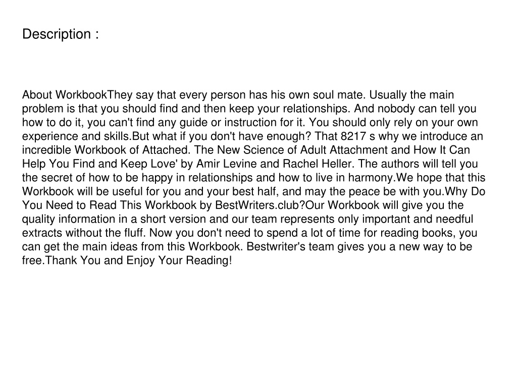 PPT - PDF Workbook of Attached By Amir Levine, Rachel Heller. The New ...