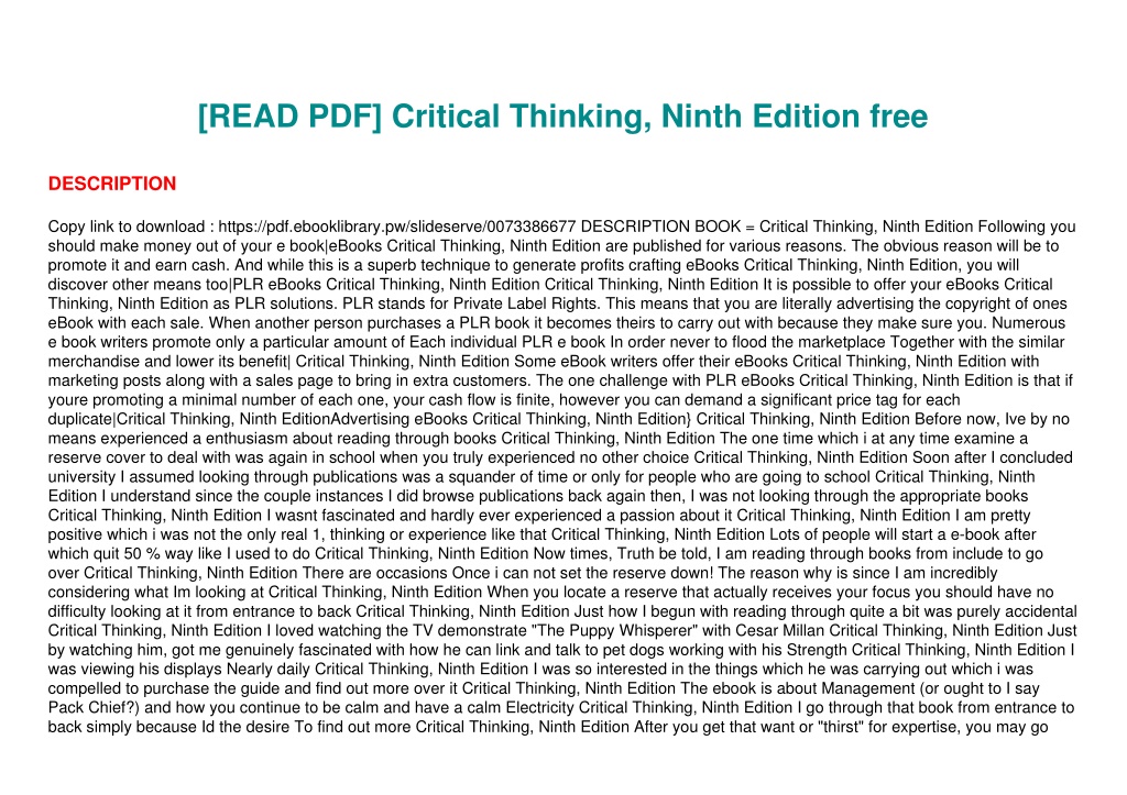PPT - [READ PDF] Critical Thinking, Ninth Edition free PowerPoint ...