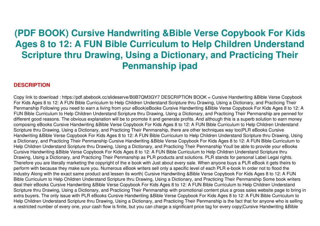 PPT - (PDF BOOK) Cursive Handwriting & Bible Verse Copybook For Kids ...