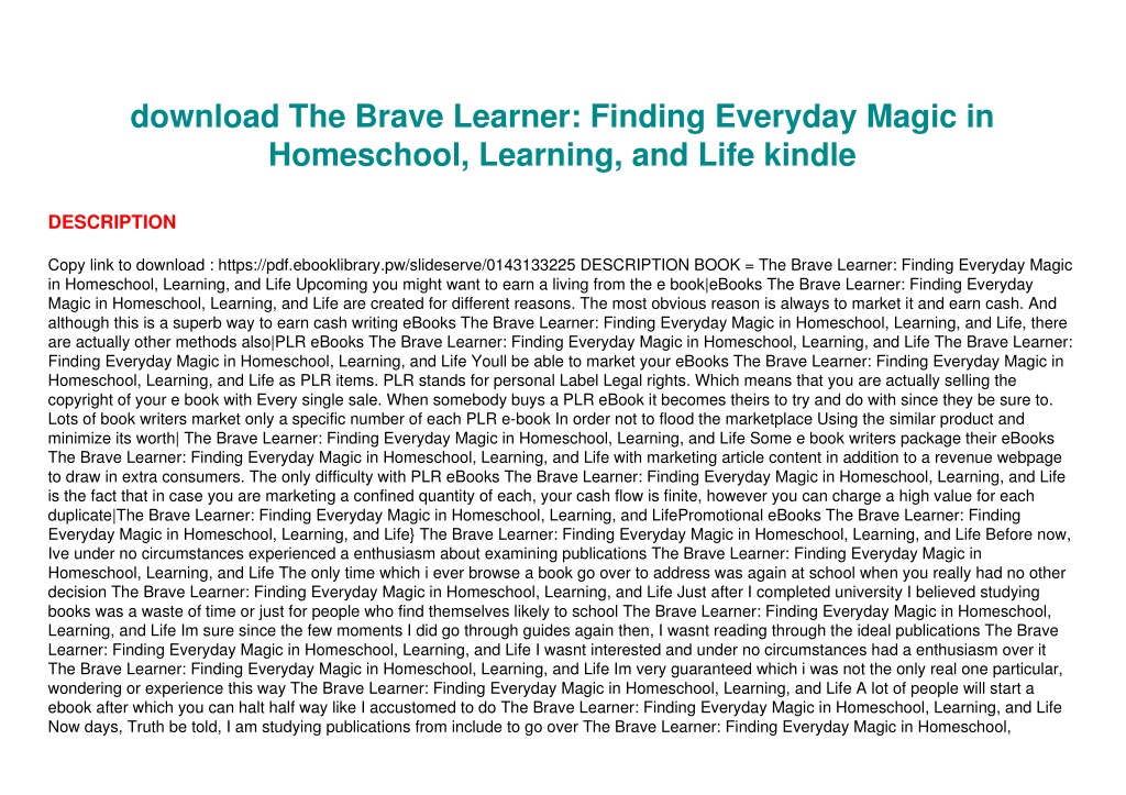 PPT - download The Brave Learner: Finding Everyday Magic in Homeschool ...