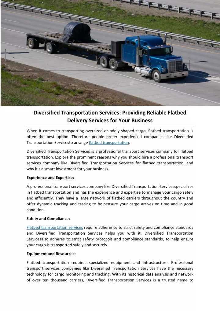 PPT - Diversified Transportation Services Providing Reliable Flatbed ...