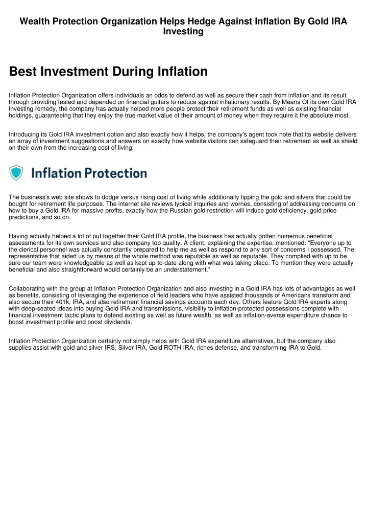 Ppt Wealth Protection Firm Helps Hedge Against Inflation By Gold Iras