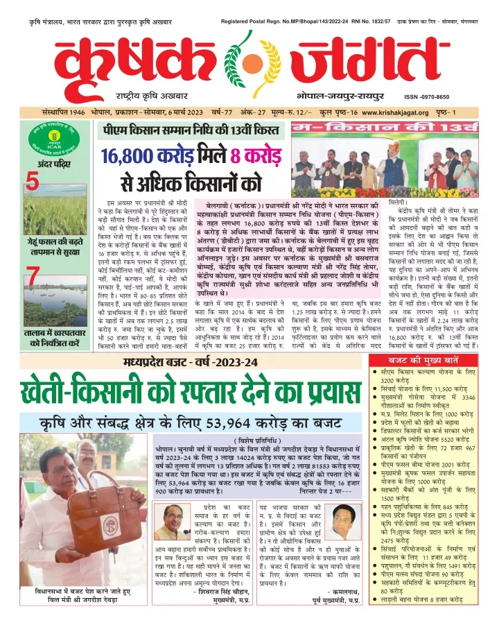 PPT - Krishak Jagat MP Epaper 6th March 2023 PowerPoint Presentation ...