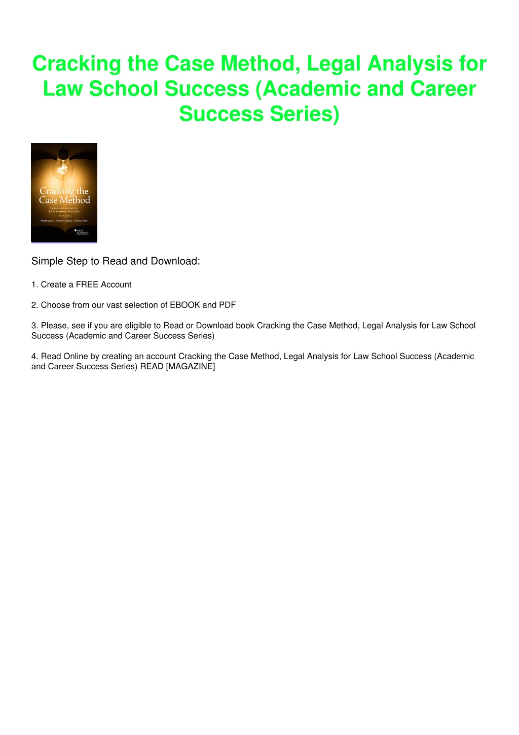 PPT - PDF/BOOK Cracking the Case Method, Legal Analysis for Law School Success (Academ ...