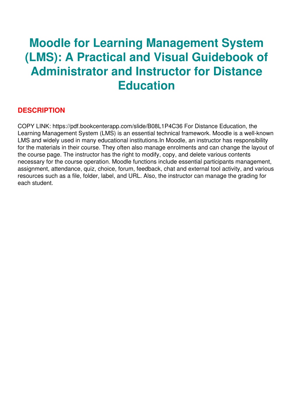 Ppt Pdf Download Moodle For Learning Management System Lms A Practical And Visu