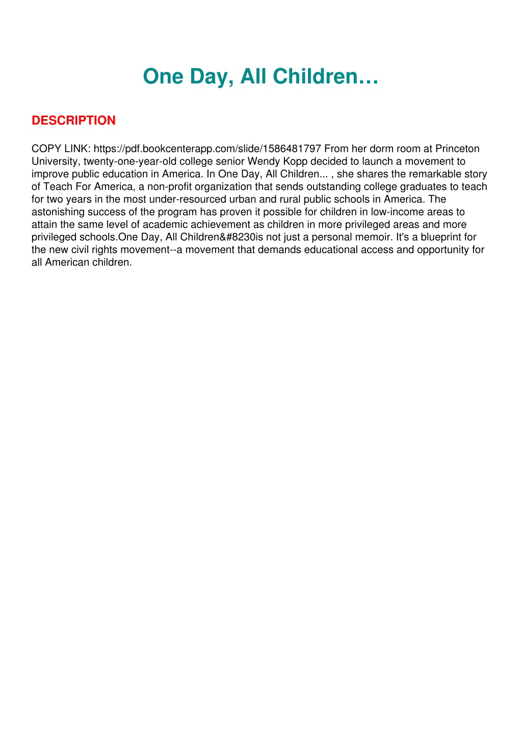 PPT - PDF/READ One Day, All Children… PowerPoint Presentation, free ...