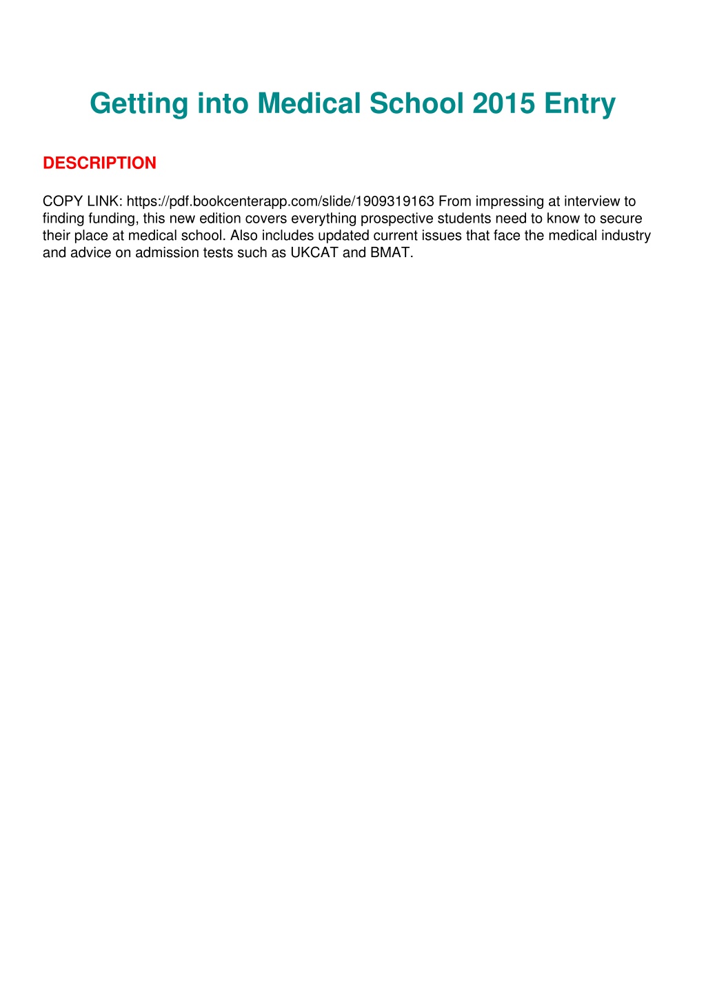 PPT - _PDF_ Getting into Medical School 2015 Entry PowerPoint ...