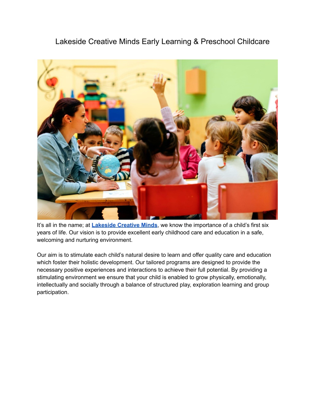 PPT - Lakeside Creative Minds Early Learning & Preschool Childcare ...