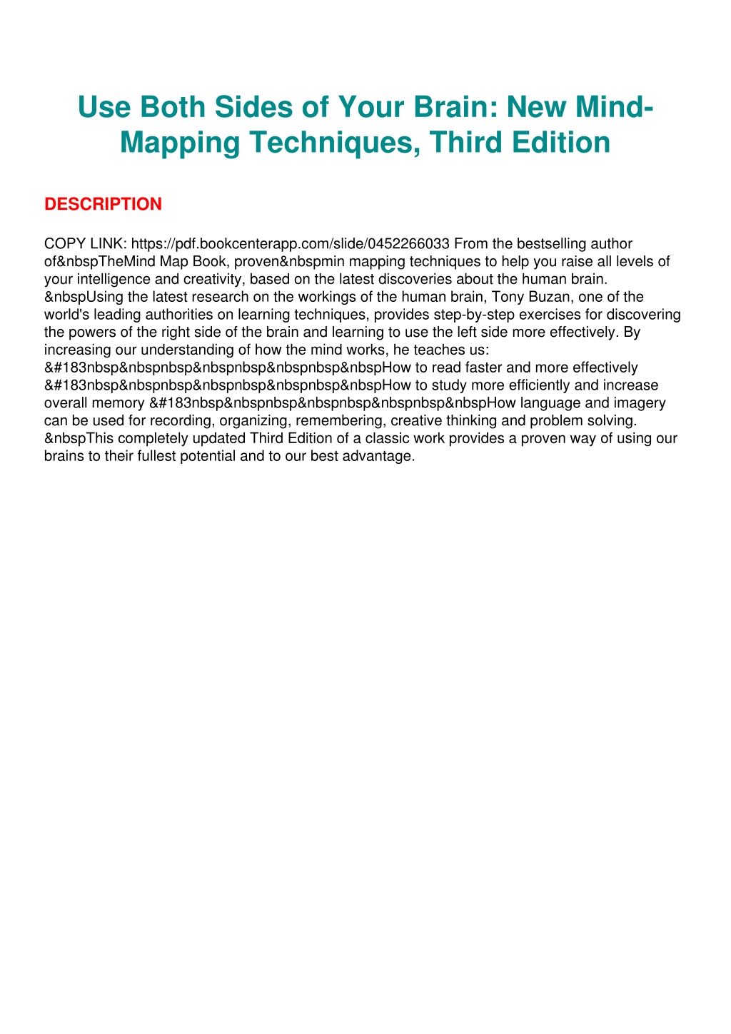 PPT - PDF/READ Use Both Sides of Your Brain: New Mind-Mapping ... PPT - PDF/READ Use Both Sides of Your Brain: New Mind-Mapping ...