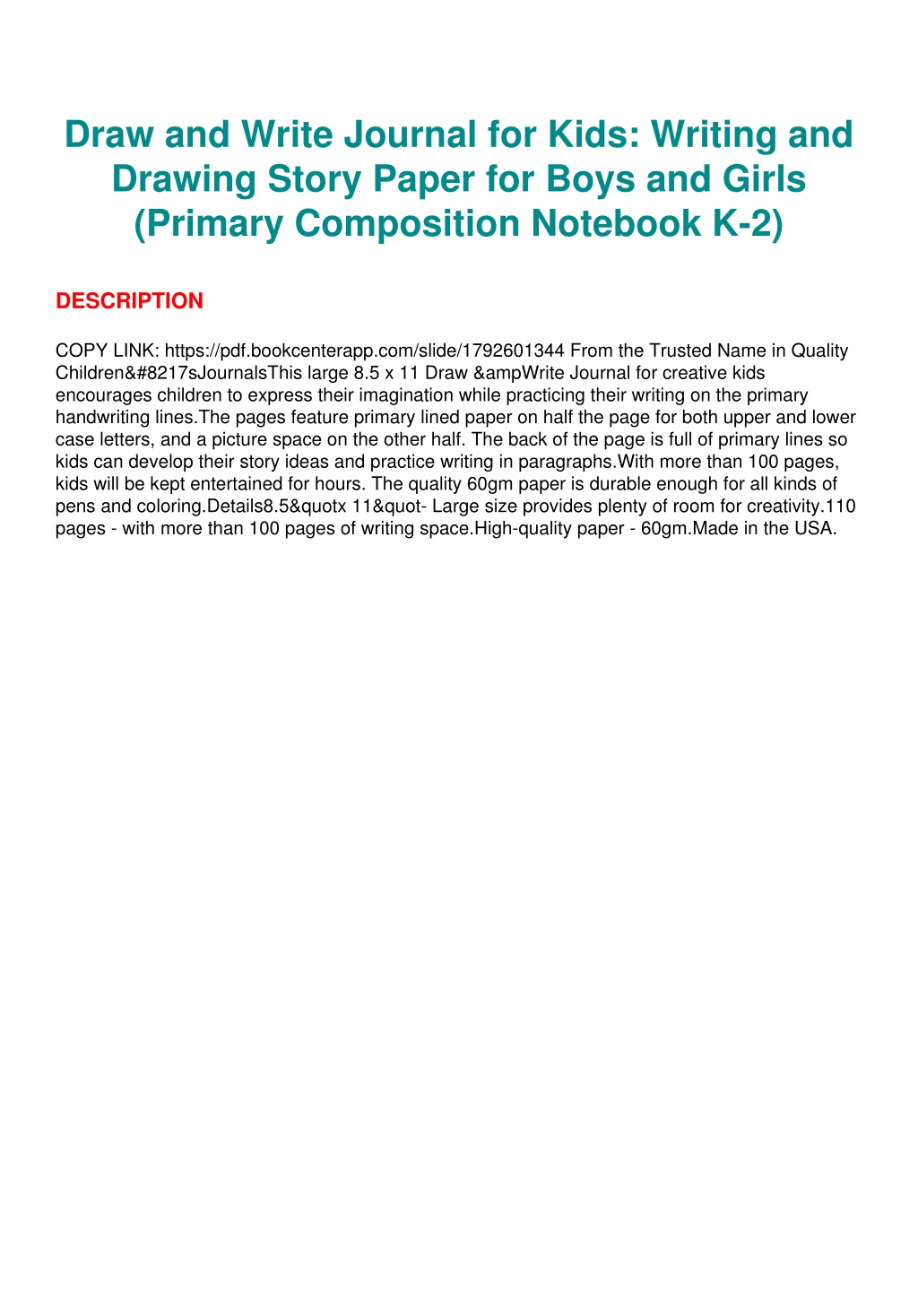 PPT - PDF/BOOK Draw and Write Journal for Kids: Writing and Drawing ...