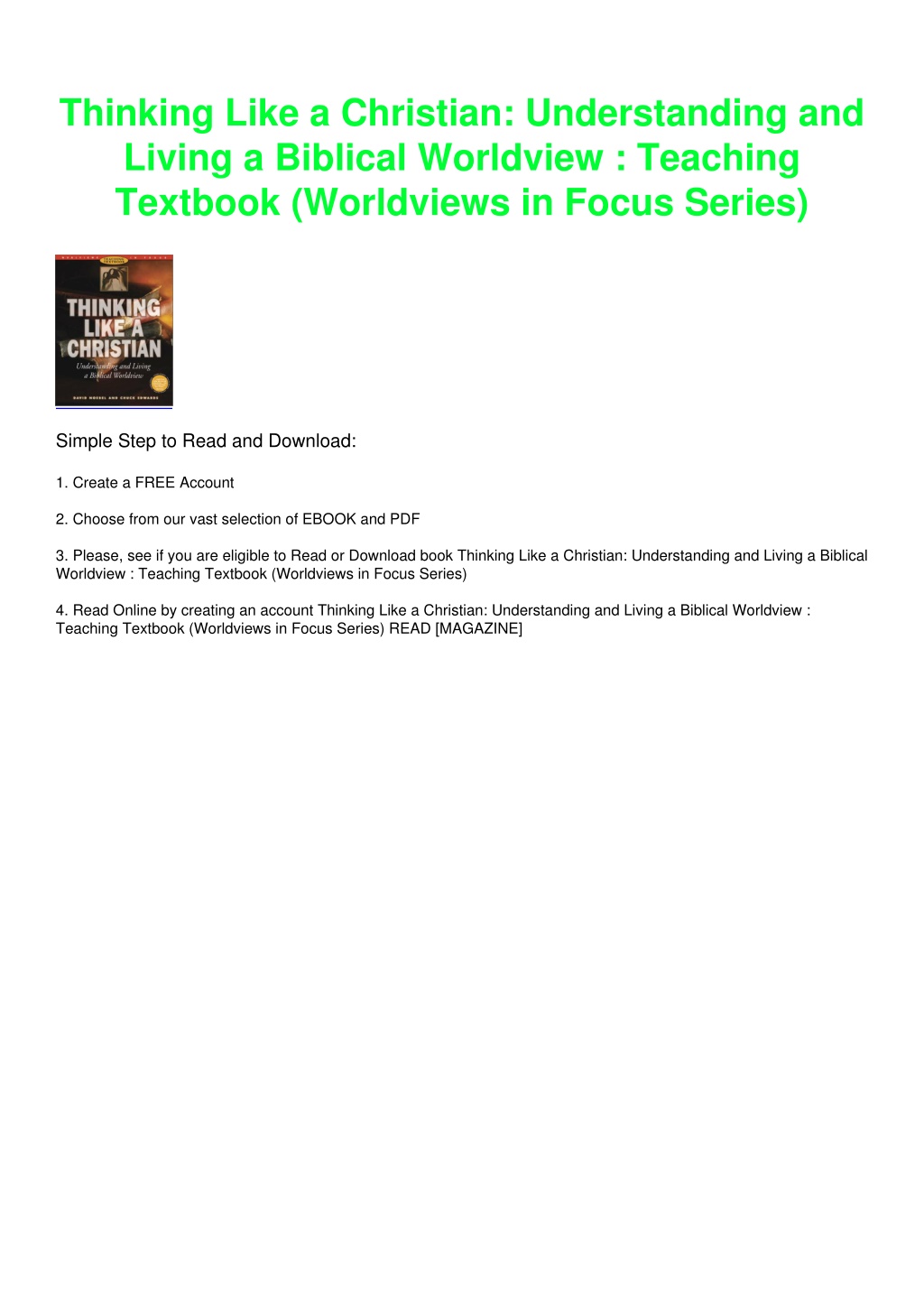 PPT - PDF/READ Thinking Like a Christian: Understanding and Living a ...