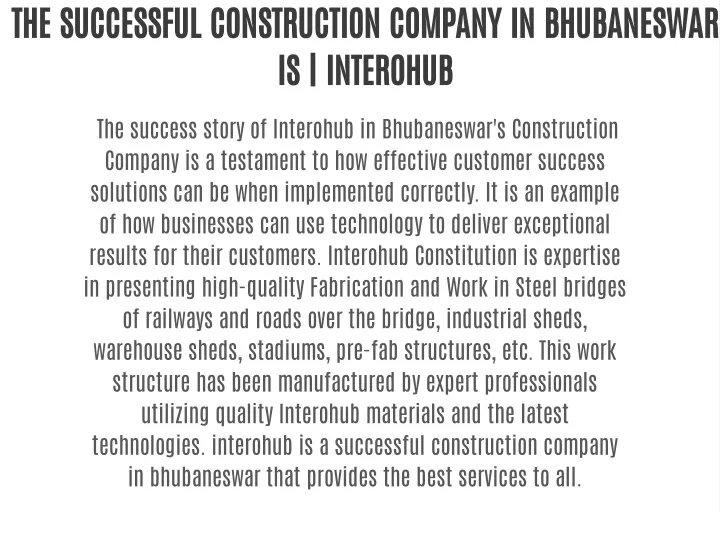 PPT - THE SUCCESSFUL CONSTRUCTION COMPANY IN BHUBANESWAR IS | INTEROHUB ...