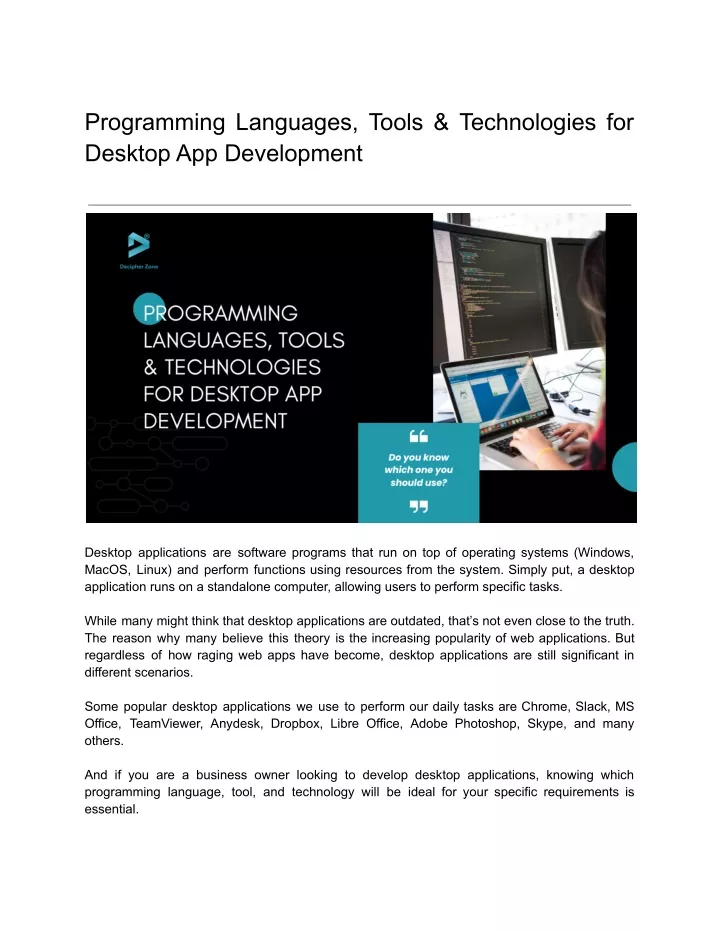 PPT - Programming Languages, Tools & Technologies for Desktop App Development in 2023 PowerPoint ...