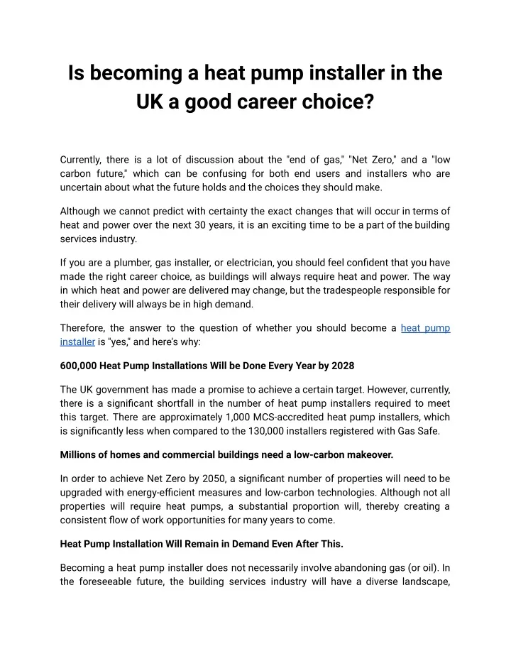 PPT - Is becoming a heat pump installer in the UK a good career choice ...