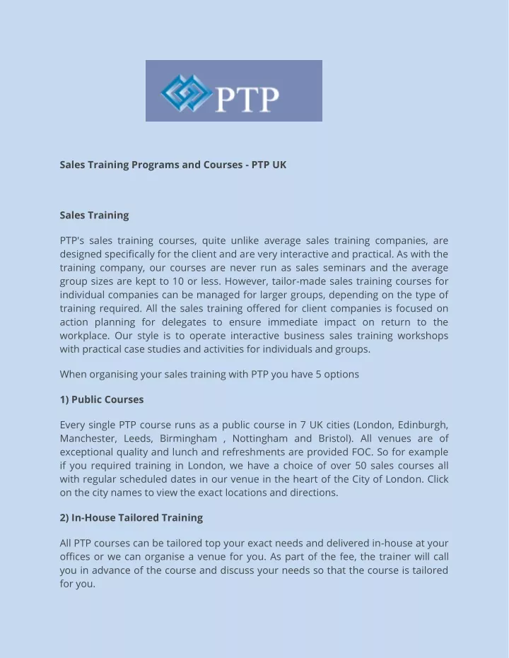 PPT - Sales Training Programs and Courses - PTP UK PowerPoint ...