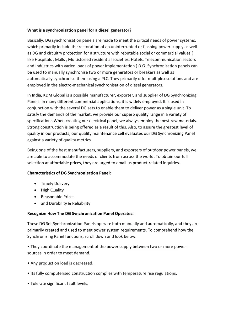 PPT - DG Synchronized Panel PowerPoint Presentation, free download - ID ...