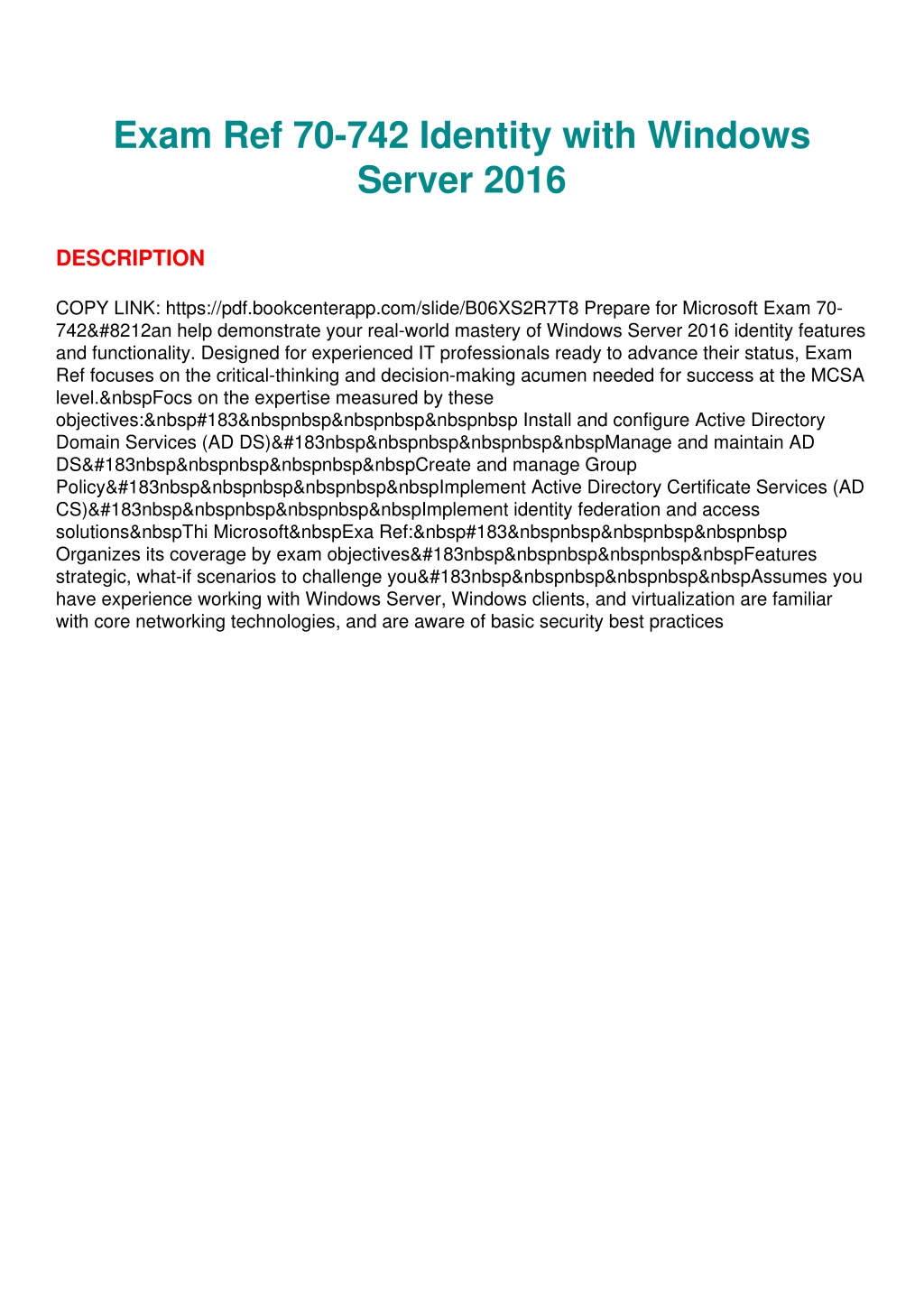 PPT - PDF/BOOK Exam Ref 70-742 Identity with Windows Server 2016 ... PPT - PDF/BOOK Exam Ref 70-742 Identity with Windows Server 2016 ...
