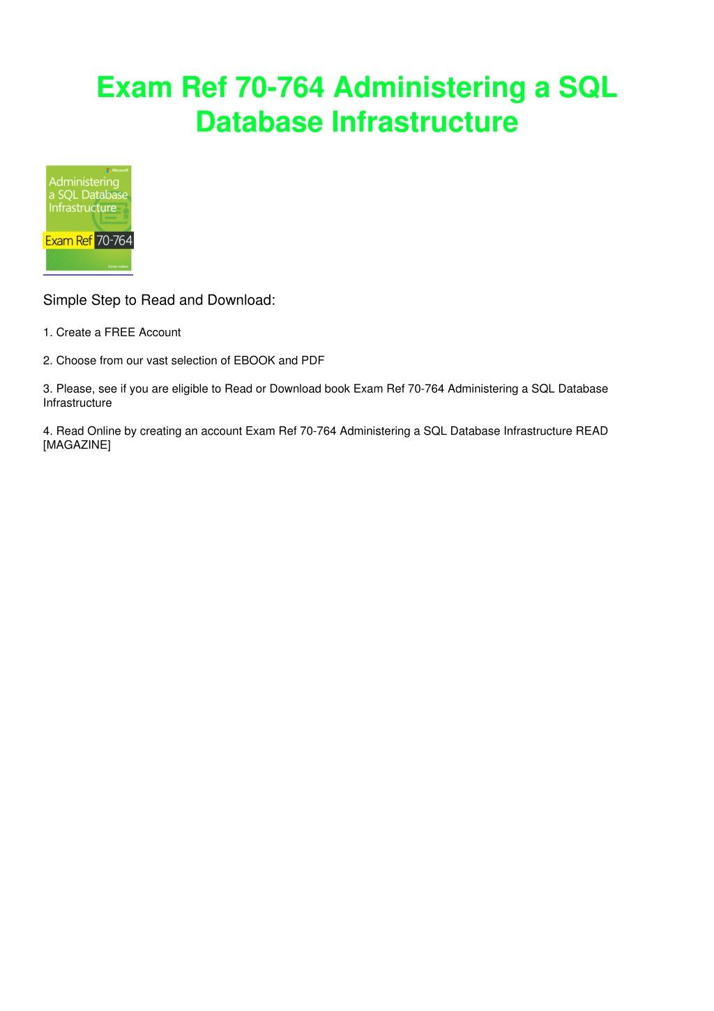 PPT - (PDF/DOWNLOAD) Exam Ref 70-764 Administering a SQL Database ... PPT - (PDF/DOWNLOAD) Exam Ref 70-764 Administering a SQL Database ...
