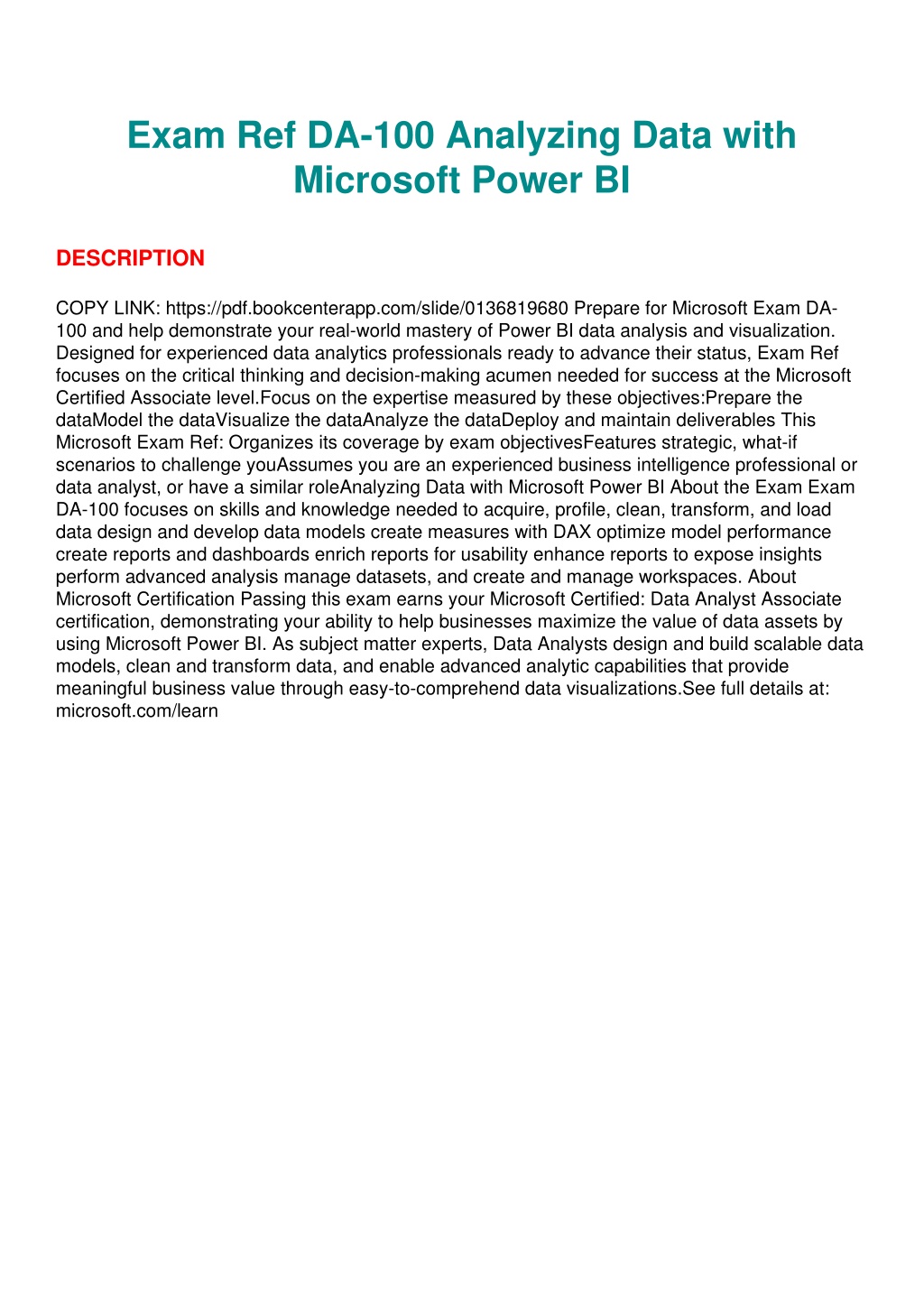 PPT - $PDF$/READ/DOWNLOAD Exam Ref DA-100 Analyzing Data with Microsoft Power BI PowerPoint ...