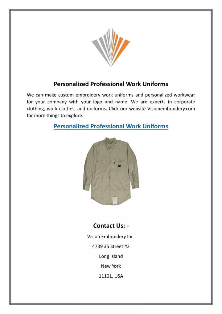 PPT - Personalized Professional Work Uniforms Visionembroidery.com ...
