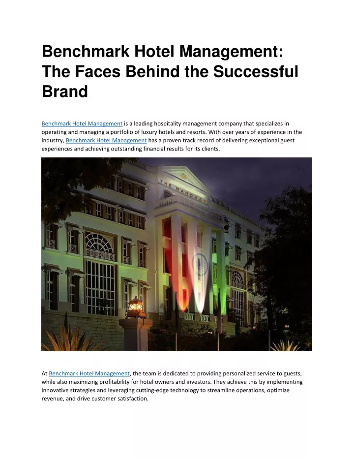 PPT - Benchmark Hotel Management The Faces Behind the Successful Brand ...