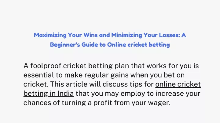 PPT - Maximizing Your Wins and Minimizing Your Losses A Beginner's ...