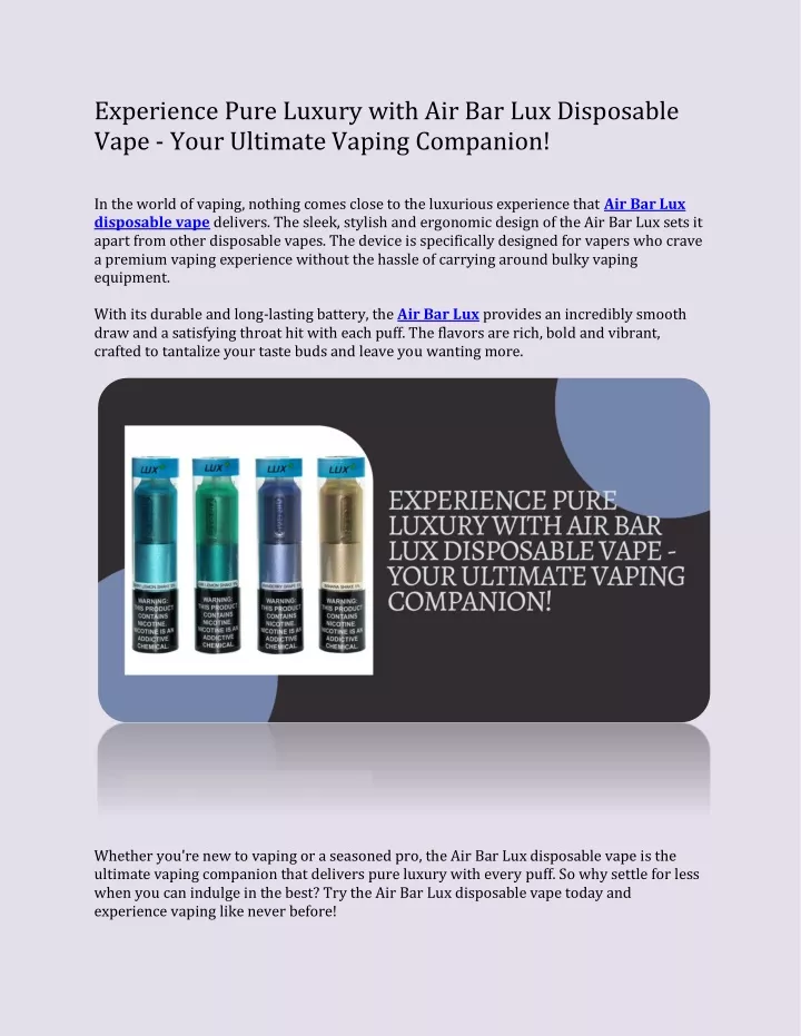 PPT - Experience Pure Luxury with Air Bar Lux Disposable Vape - Your ...