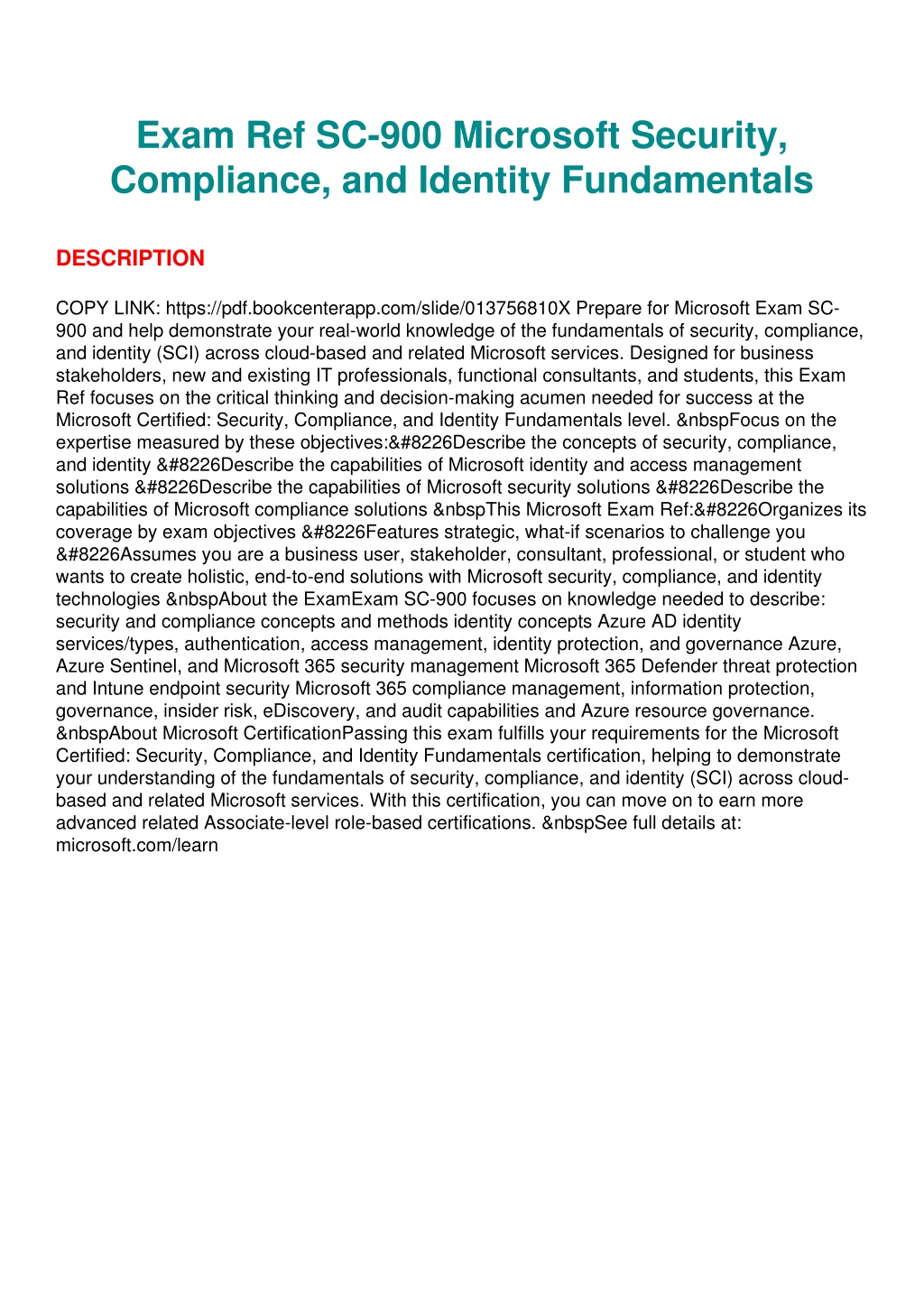 PPT - (PDF/DOWNLOAD) Exam Ref SC-900 Microsoft Security, Compliance ...