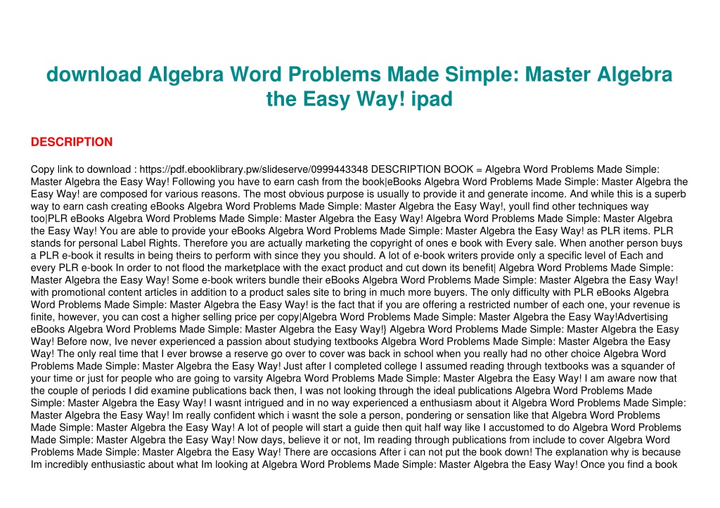 PPT - download Algebra Word Problems Made Simple: Master Algebra the ...