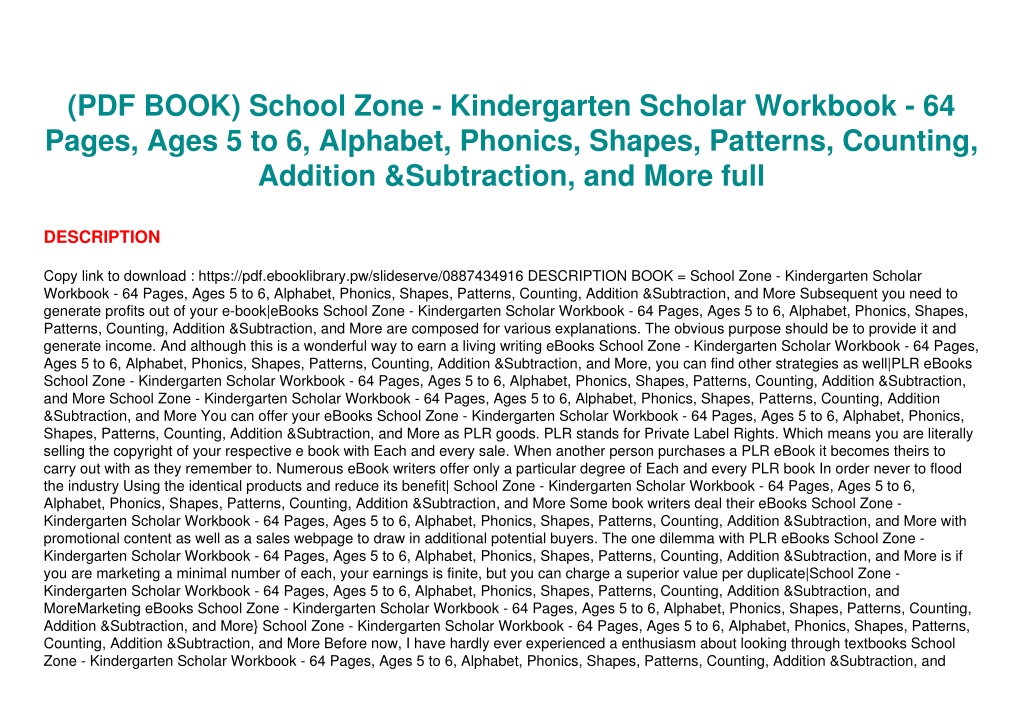 PPT - (PDF BOOK) School Zone - Kindergarten Scholar Workbook - 64 Pages ...