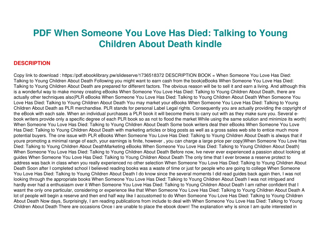 PPT - PDF When Someone You Love Has Died: Talking to Young Children ...